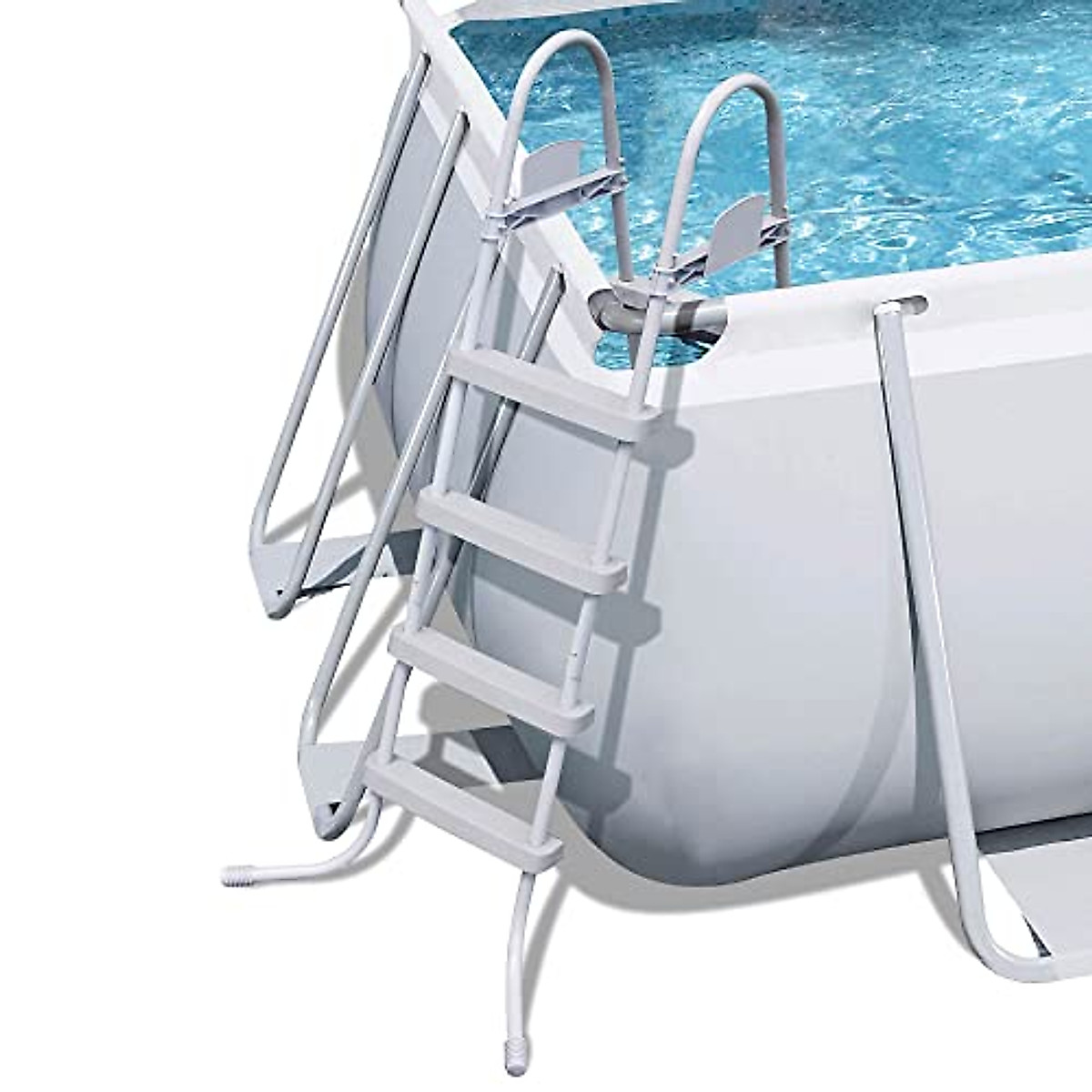 Bestway Power Steel 18' x 9' x 48" Rectangular Metal Frame Above Ground Swimming Pool Set with 1500 GPH Sand Filter Pump, Ladder, and Pool Cover