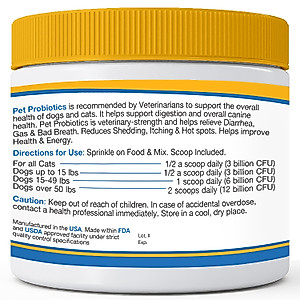 Probiotics for Dogs and Cats - Max-Strength with15 Strains Pre &Probiotics Digestive Health, Increase & Maintain Proper Gut Flora(Made in USA) 7.4 Oz (6 Billion CFU Per Scoop)