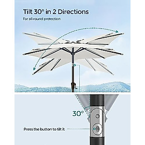 SONGMICS Patio Umbrella, 9 ft Outdoor Table Umbrella, Deck Umbrella, with 8 Ribs, UPF 50+, 30° Dual-Tilt System, Base Not Included, for Patio, Garden, Pool, White UGPU09BEV1