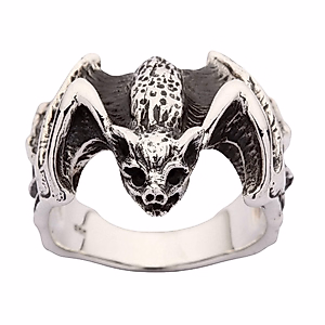 Bikerringshop 925 Sterling Silver Bat Gothic Ring Size 7