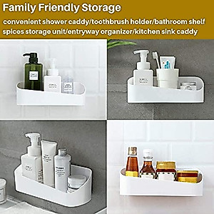 SUNFICON Shower Caddy Adhesive Bathroom Shelf Organizer Wall Mounted Storage Rack No Drilling Shower Shelf Bath Essentials Shampoo Spice Holder 2 Clear Adhesives for Shower Room Bathroom Kitchen White
