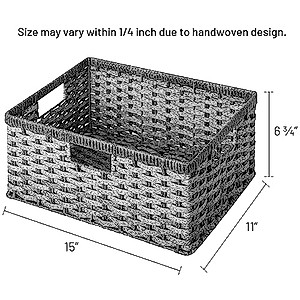 Labcosi Large Wicker Basket, Plastic Wicker Storage Basket, Wicker Storage Basket for Bathroom, Plastic Storage Bin with Built-in Handles, Grey, 15 "L x 11 "W x 6.75 "H, 1 Pack