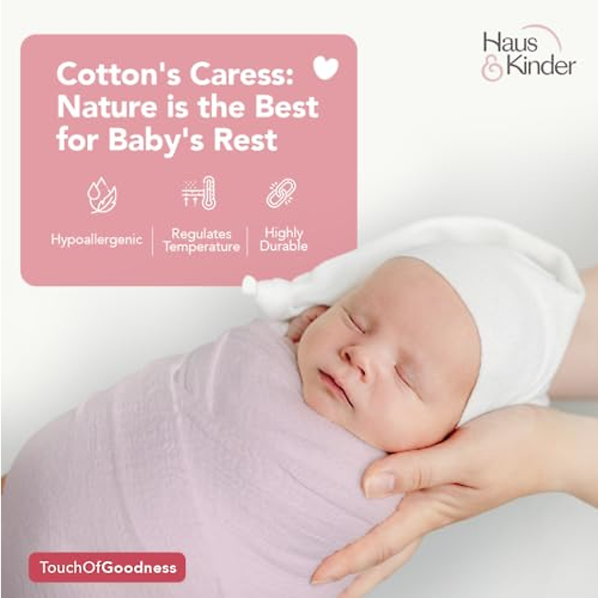 haus & kinder Muslin Swaddles for Newborns, Pack of 5 Super Soft & Skin-Safe Cotton Baby Swaddle Blanket, Receiving Blankets for Boys & Girls (Pink Edition)