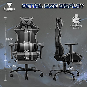 Soontrans Gaming Chair with Footrest for Adults Teens,PC Computer Chair,Home Office Gamer Chair,Racing Game Chair with Adjustable Headrest Lumbar Pillow Support(Flash Grey)