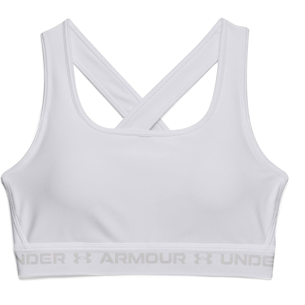 Under Armour Womens Crossback Mid Impact Sports Bra , White (100)/Halo Gray , Medium