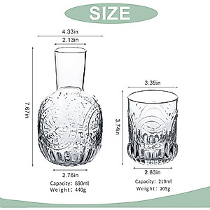 Bedside Carafe with Cup, Bedside Carafe and Glass set for Bedroom Night, Glass Water Carafe, Bedside Water Dispenser (33 OZ)