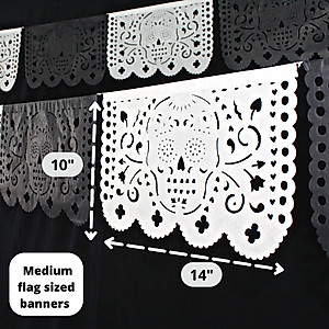 Dia de Los Muertos Decorations, Day of The Dead Banner, Black Mexican Banner 5 Pack|Tissue Paper|White and Black Skulls