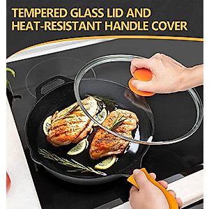 MICHELANGELO Cast Iron Skillet Set 8 Inch & 10 Inch &12 Inch, Preseasoned Cast Iron Skillets With Lid, Iron Skillets for Cooking with Silicone Handle & Scrapers, 8'' & 10" & 12"