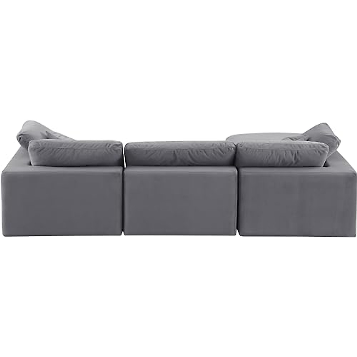 Meridian Furniture 189Grey-Sec4A Comfy Collection Modern | Contemporary Upholstered Modular Sectional, Soft Grey Velvet, Down Feather Cushions, 119" W x 79" D x 34.5" H, Grey