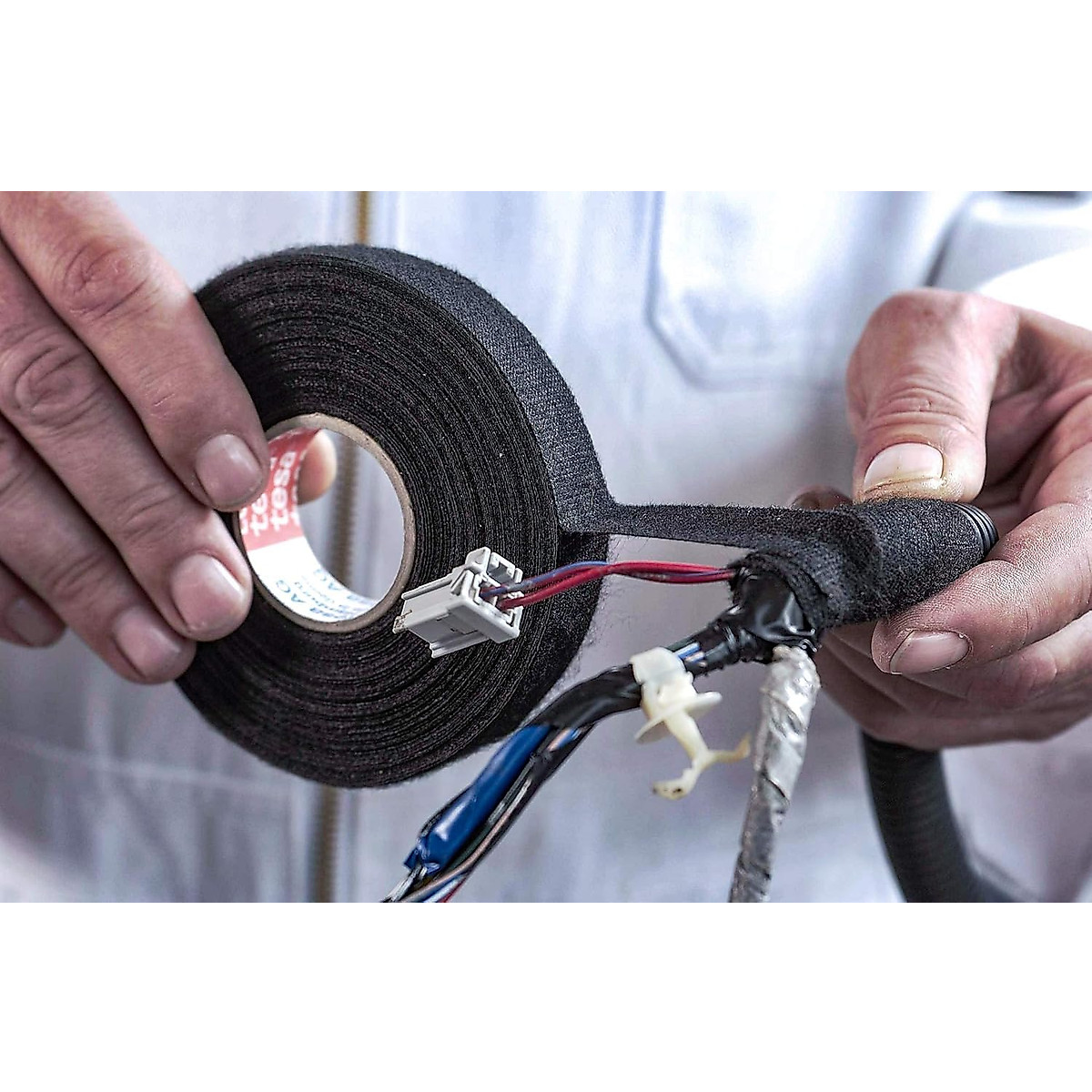 tesa 51608 Noise Damping PET Fleece Automotive Wire Harness Tape, Black, 19mm x 25m, 3 Rolls