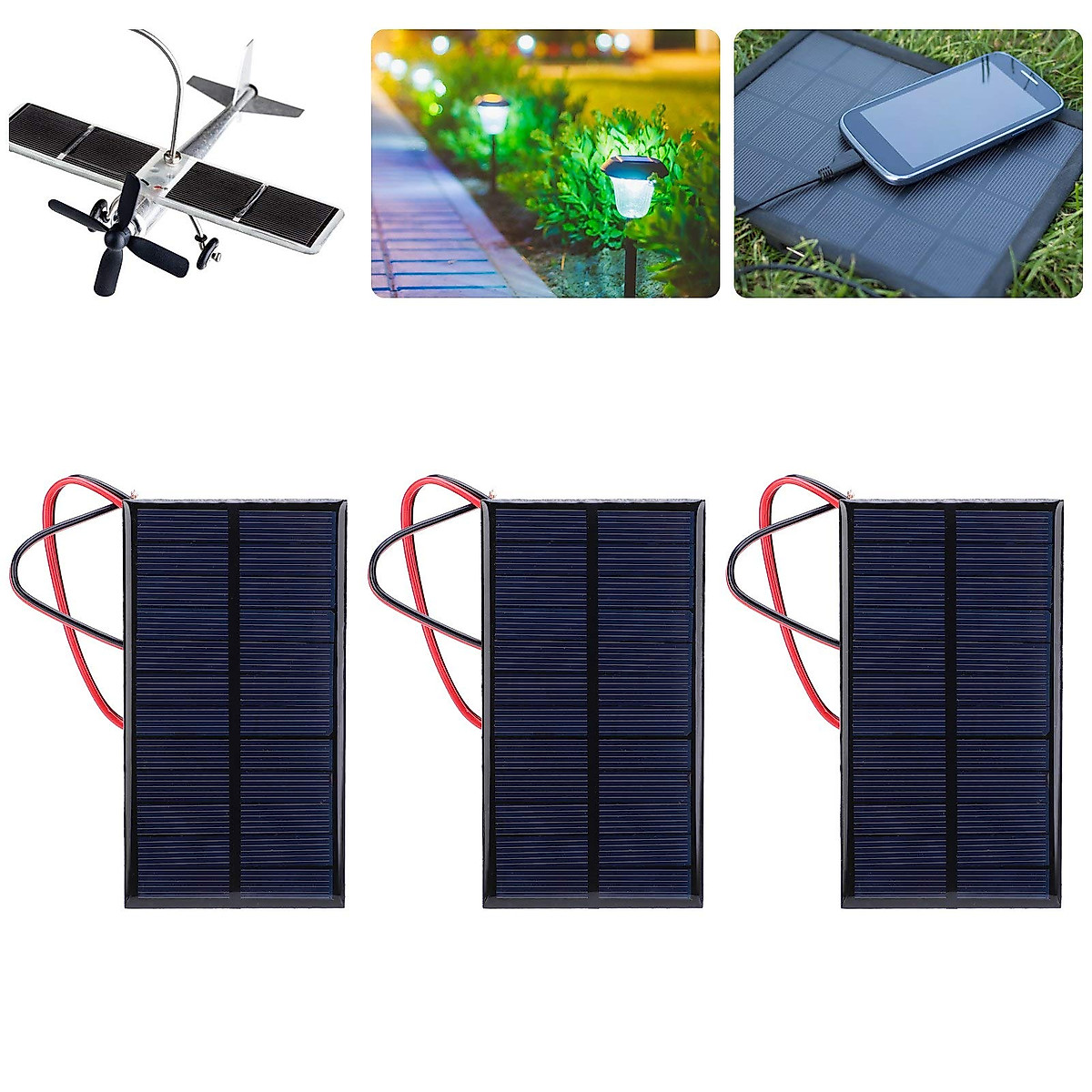 Eujgoov 3pcs Mini Solar Panels, DC 6V 1W Polycrystalline Solar Cell Module Micro Solar Panels for Solar Battery Charger
