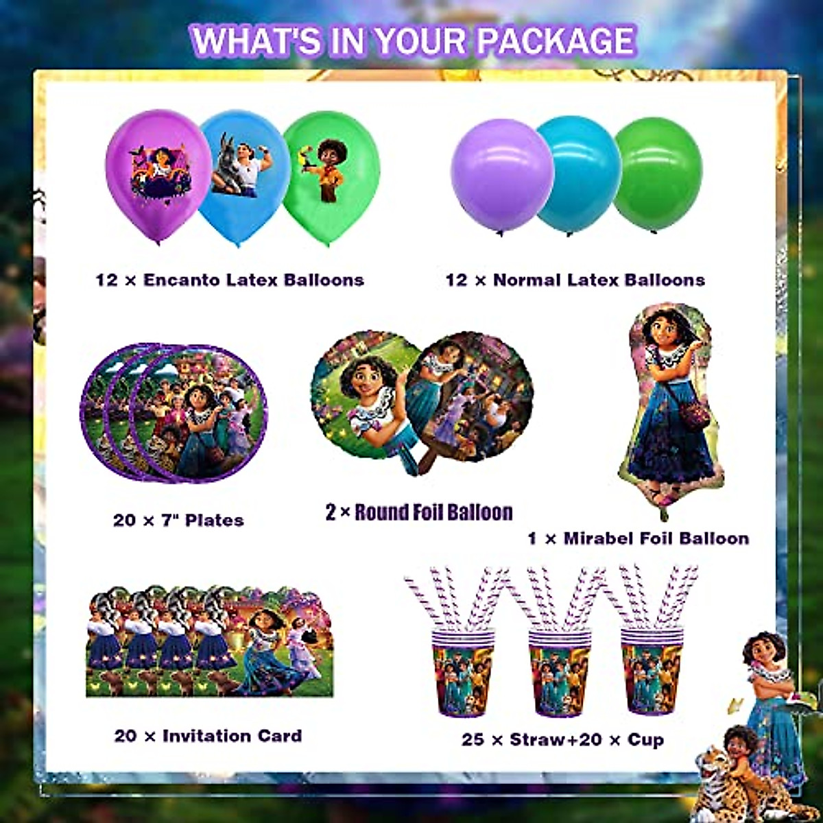 286 PCS Birthday Party Supplies for 20 Guests, Birthday Decorations included Happy Birthday Banner, Pennants, Balloons, Hanging Swirls, Invitation Cards, Tableware, Cake Toppers