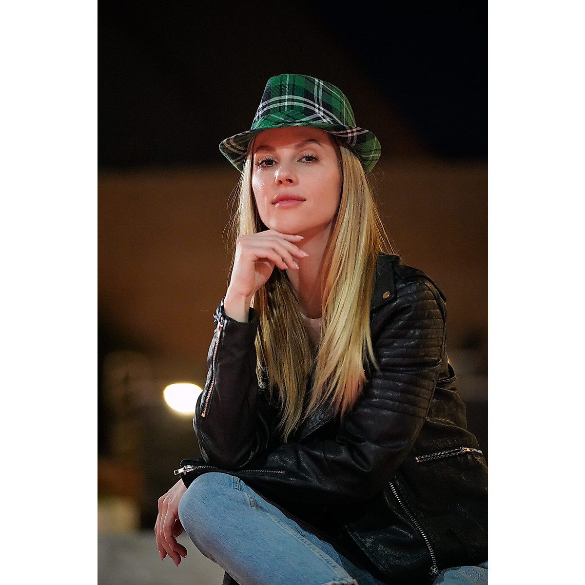 LEMONSODA St. Patrick's Day Green Plaid Fedora Hat Costume Accessory for Men, Women and Kids