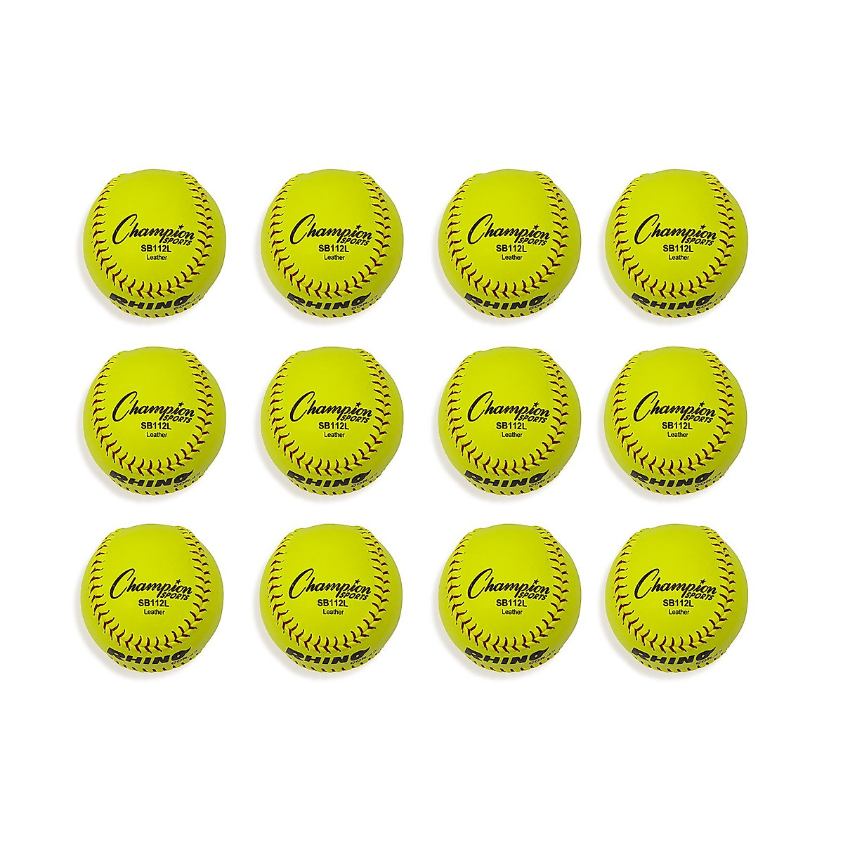 Champion Sports 12" Leather Cover Softballs - Cork Core - Medium Compression - NFHS Approved - Raised Seams - Optic Yellow - Pack of 12