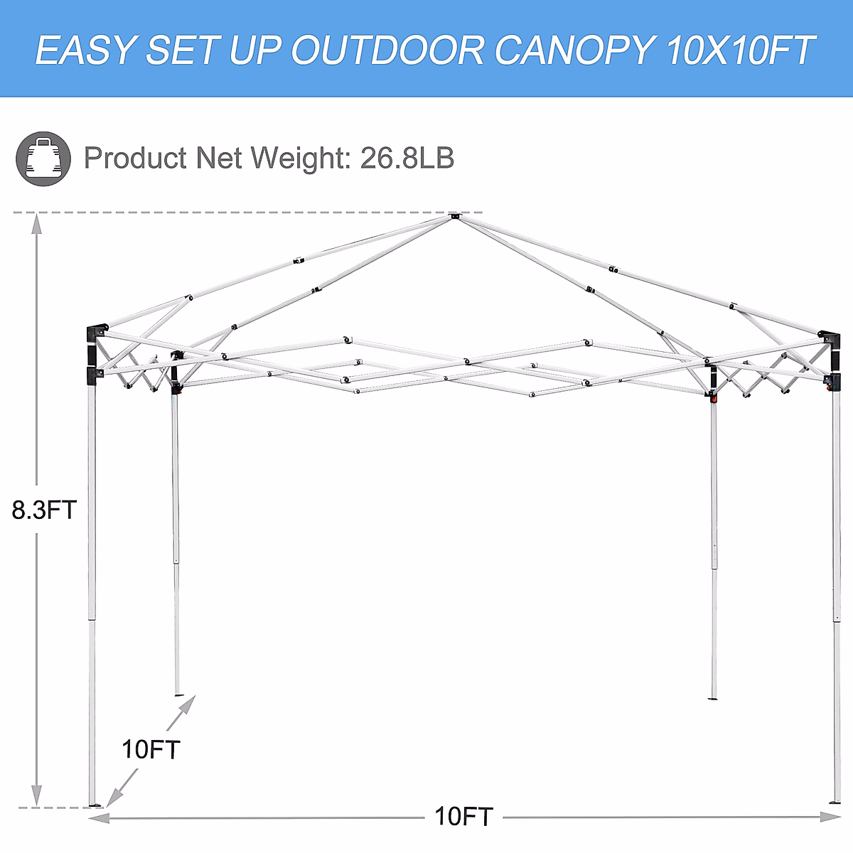 ZENY 10x10 Pop Up Canopy Tent Easy Set-up Outdoor Patio Canopy Adjustable Straight Leg Heights Instant Shelter with Wheeled Bag, Ropes (10x10ft-Grey)