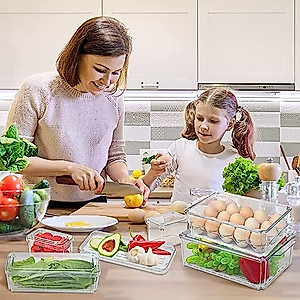 8 Pack Fridge Organizer with Egg Holder, Stackable Refrigerator Organizer Bins with Lids, Fruit Storage Containers for Fridge, BPA-Free Fridge Organizers and Storage Clear for Fruits, Vegetable, Food