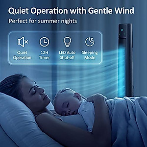Tower Fan - 48" Oscillating Tower Fan, Bladeless Tower Fan w/ Remote & 12H Timer, Portable Standing Fan, 3 Modes, LED Display, Quiet Cooling, 70° oscillating Fan, Cooling Fans for Bedroom Home Office