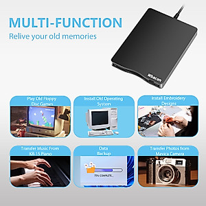 Wbacon USB Floppy Disk Drive, External 3.5inch Floppy Disk Reader for PC, Laptop, and Desktop Computers Compatible with Windows 10/8/7/2000/XP