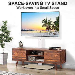 TV Floor Stand for 32-75 Inch Plasma LCD LED OLED Flat Panel or Curved Screen TVs, Swivel TV Stand Mount with Height Adjustment and Sturdy Wood Base, White
