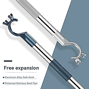 Retractable Long Pole with Hook Telescoping Closet Pole 33"-56" Adjustable Christmas Light Reaching Pole Extendable Reach Stick Clothing Hanger Pole for High Area, Shelf, Closet Top (Blue)