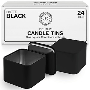 Hearts & Crafts Black Square Candle Tins 8 oz with Lids - 24-Pack of Bulk Candle Jars for Making Candles, Arts & Crafts, Storage, Gifts, and More - Empty Candle Jars with Lids