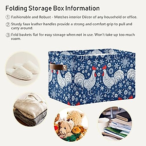 Roosters Farmhouse Snowflakes Storage Basket Bins Collapsible Toy Storage Bins with Handles Laundry Baskets for Playroom Living Bed Room Office Clothes Nursery,1 pcs