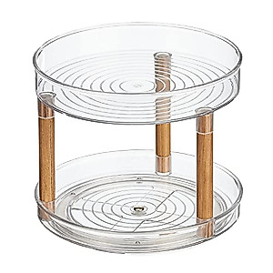 Nate Home by Nate Berkus 2-Tier Plastic 9-Inch Turntable Organizer with Ash Wood Accents | for Kitchen Cabinet, Countertop, or Pantry Organizing from mDesign - Clear/Natural