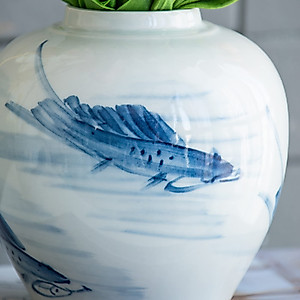 A&B Home Koi Lids, Small, Set of Two Jar, Set of 2, Blue