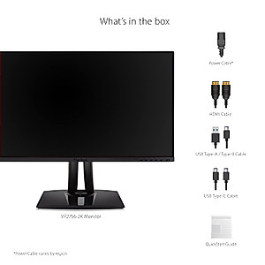 ViewSonic VP2756-2K 27 Inch IPS 1440p Ergonomic Monitor with Ultra-Thin Bezels, Color Accuracy, Pantone Validated, 60W USB C