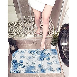 Gogobebe Super Absorbent Diatom Mud Mat Abstract Polypropylene Vintage Texture Blue White Quick-Drying Thin Bath Mat Non-Slip Bathtub Mat Anti-Skid Rubber Bathroom Shower Mat 20x32in