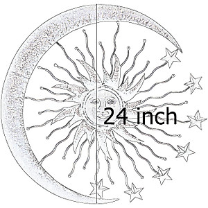 Bellaa Metal Wall Art Sun Moon Stars Indoor Crescent Celestial Outdoor Hanging Garden Home Decor Large 24 inch