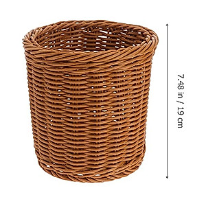 Zerodeko Round Rattan Waste Basket Woven Trash Can Paper Waste Basket Straw Wicker Sundries Storage Basket Garbage Container Bin for Bathrooms Kitchen 7.48 in Tall Coffee