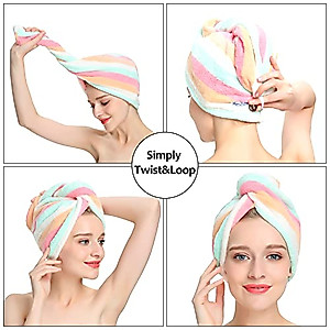 AuroTrends Microfiber Hair Towel 2Pack, Hair Towel Wrap for Women/Kids- Super Absorbent Soft Microfiber Towel for Hair, Hair Drying Towels for Long/Thick/Fine/Curly Hair (Set of 2, Rainbow)
