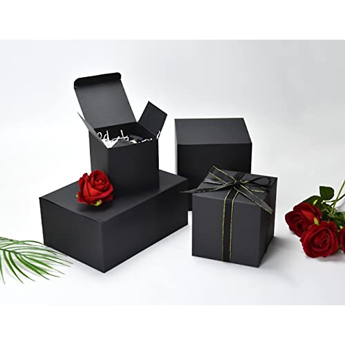 HUAPRINT Black Gift Box,Gift Boxes with Lids 5x5x5inch,24pcs Paper Gift Box Bulk,Gift Boxes for Presents,Birthday,Bridesmaid Proposal,Groomsmen Engagements,Baby Showers,Christmas,Wedding Party Favor,Cupcake,Crafting,Holidays