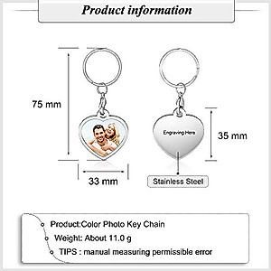 Nauchild Photo Keychain Personalized Heart Key Chain with Engraving Text/Name/Date Anniversary Keychain for Women/Men (silver 1)