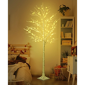 CUJGT Lighted Tree, 6 Ft 128 Led Birch Tree with Fairy Lights for Decoration Inside Outside, Birch Tree with Led Lights for Christmas Halloween Holiday Wedding Home Room Decor