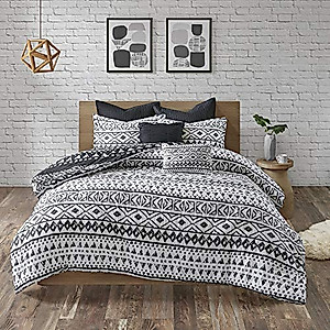 Urban Habitat Larisa Cotton Comforter Set-LuxeTraditional Design All Season Cozy Bedding with Matching Shams, Decorative Pillow, Full/Queen, Reversible Medallion Black 7 Piece