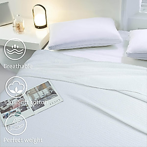 Tex Trend 100% Cotton Blanket King Size for Bed - Classic Fall Blanket, Lightweight, Thermal, Breathable, Soft Woven Blanket for All Seasons, White, 90x108 Inches