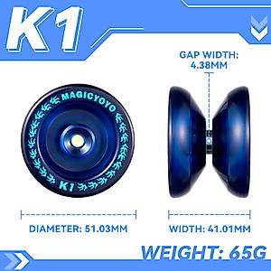 MAGICYOYO Responsive Yoyo K1 Tug Return Yoyo, Hubstacks Yoyo for Kids Beginners Dual Purpose Yoyo with Unresponsive Bearing, Sturdy Storage Bag + 12 Yoyo Strings +Yo-Yo Glove +2 Yoyo Hubstacks (Blue)