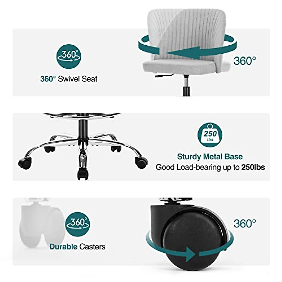 SMUG Standing, Fabric Desk Armless Drafting Counter Height Adjustable Office, Bar Shop Guitar Tall Vanity Stool Chair with Backrest Wheels, Grey