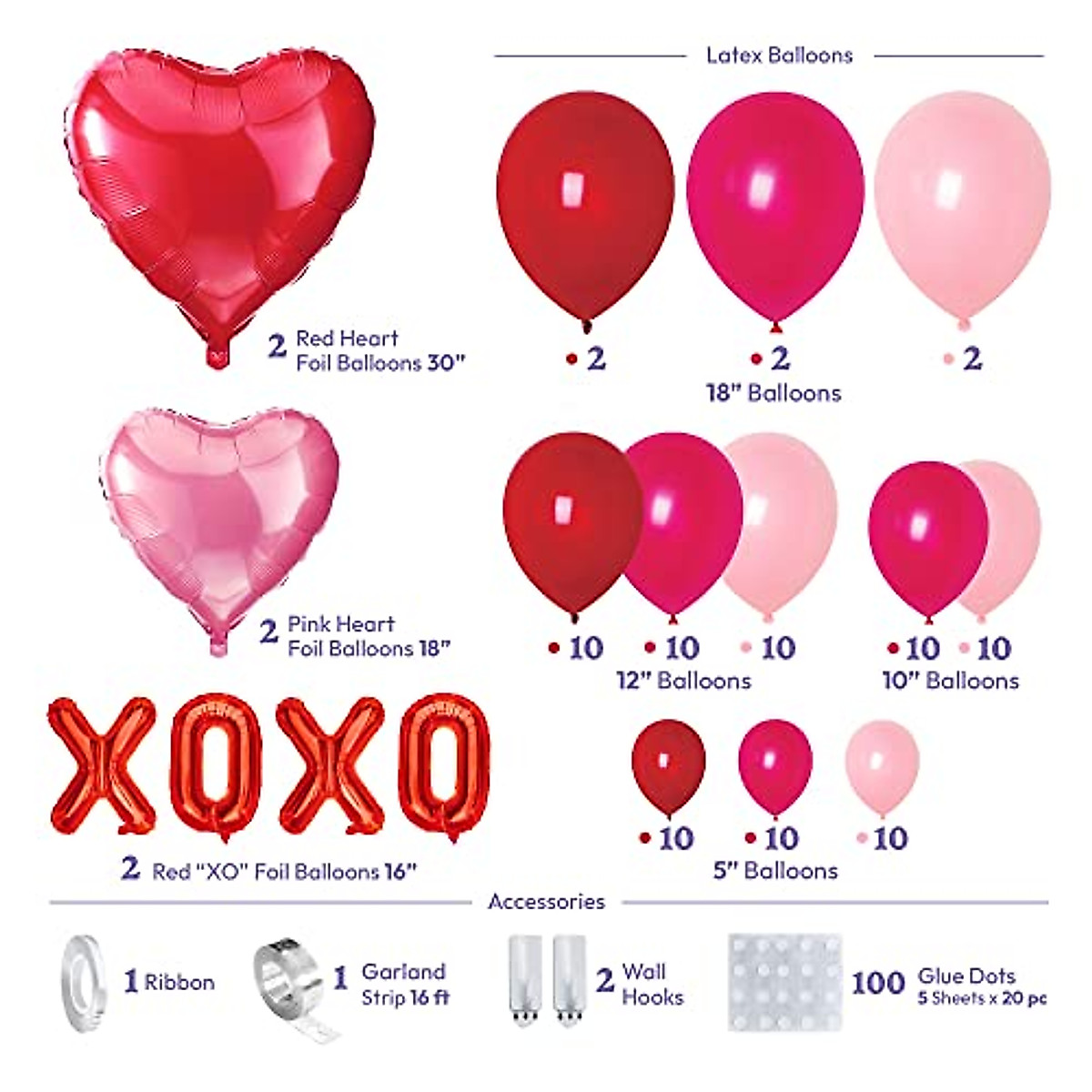 HOUSE OF PARTY Red and Pink Balloon Garland Arch Kit - 18/12/10/5 Inch Light Pink and Red Balloons with Foil Heart Balloons for Women Girls Valentine's Day Mother's Day Wedding Engagement Anniversary