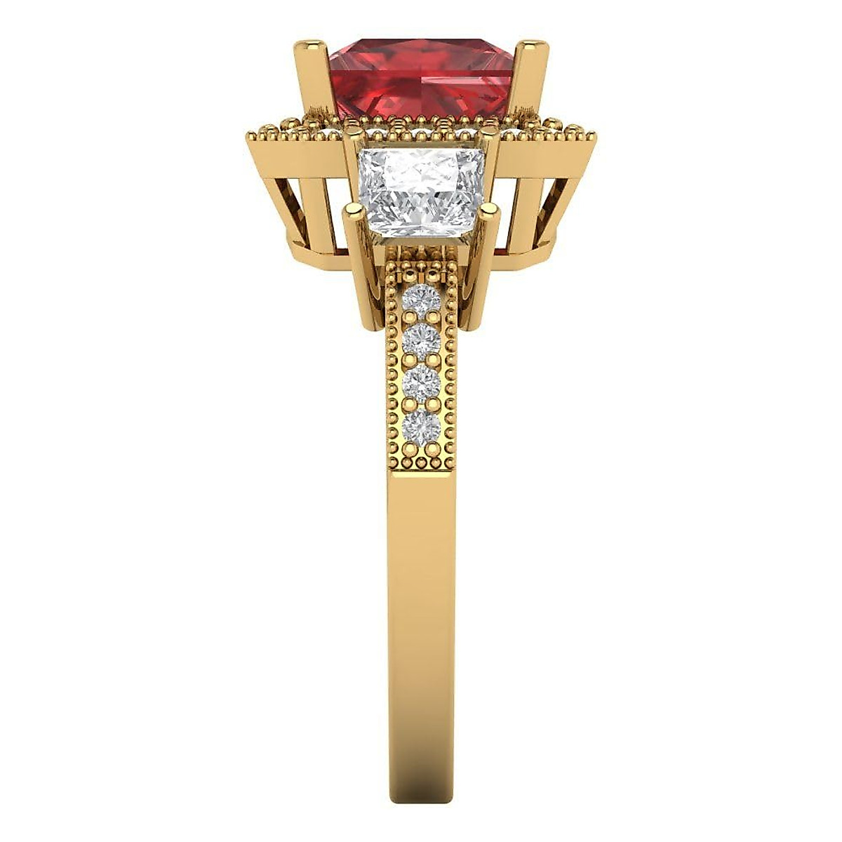 Clara Pucci 2.87ct Cushion Cut Halo Solitaire 3 stone Garnet Designer Wedding Bridal art deco Anniversary Ring 14k Yellow Gold 6.75
