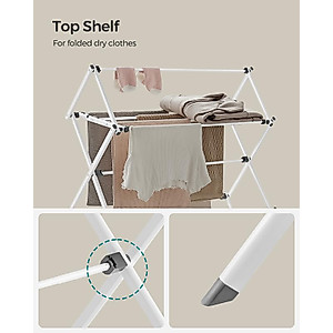 SONGMICS Foldable Clothes Drying Rack, Laundry Drying Rack, Clothes Airer, Steel Frame, 14.6 x 29.5 x 53.2 Inches, Easy Assembly, Indoor Outdoor Use, White ULLR770W01