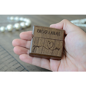 URBAN KRAFTS Engagement Ring Box for Proposal Slim Pocket Size Walnut Wooden Lighter Ring Box Engraved (Forever and Always You and Me)