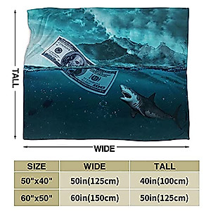 Shark Blanket,Shark Blanket for Boys,Dollar and Shark Blanket, Shark Blanket Adults,Shark Decor Blanket,Dark Blue Blanket 50"x60"