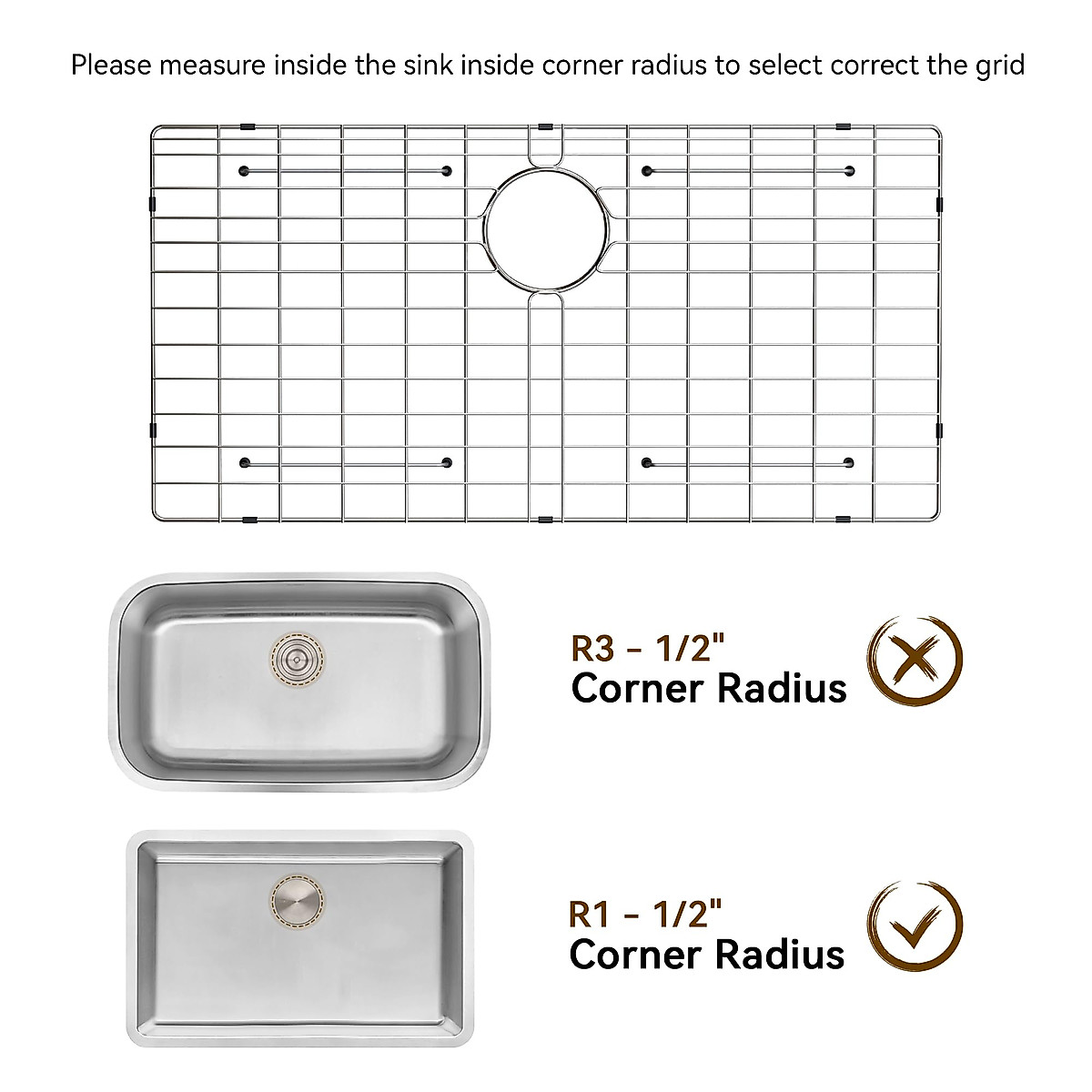 Sink Protector Grid, Sink Grids for Bottom of Kitchen Sink with Corner Radius 3-1/2",27-9/16" x 14-9/16" Sink Protector, Stainless Steel Material (27.7"W x 14.7"D x 1"H)
