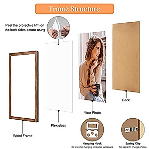 18x24 Wood Frame Brown, Rustic Natural Woodgrain 24x18in Poster Picture Frame, Distressed Brown 18 x 24inch Gallery Wall Photo Frame with HD Plexiglass, Horizontal Vertical Wall Mounting Display 1pcs