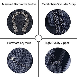 Leather Shoulder Bag Chain Purse for Women - Fashion Crossbody Bags Vintage Snake Print Underarm Bag Square Satchel Clutch Handbag(Black)