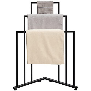 MATICO 3 Tier Metal Towel Storage Rack for Bathroom Drying, Modern Industrial Freestanding Washcloth Towel Holder for Bathroom Accessories Organizer, Black
