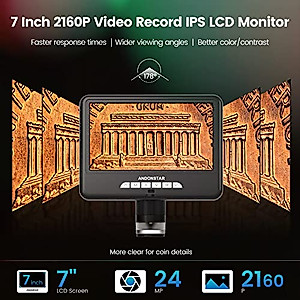 Andonstar AD207S Pro HDMI Digital Microscope, 2160P UHD Video Record, Soldering Microscope, Coin Microscope with 10 inch Stand for Full View, Bottom Light with Prepared Slides, Electronic Microscope